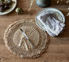 Abaca Woven Crochet Chargers, Set of 4 | Greenrow